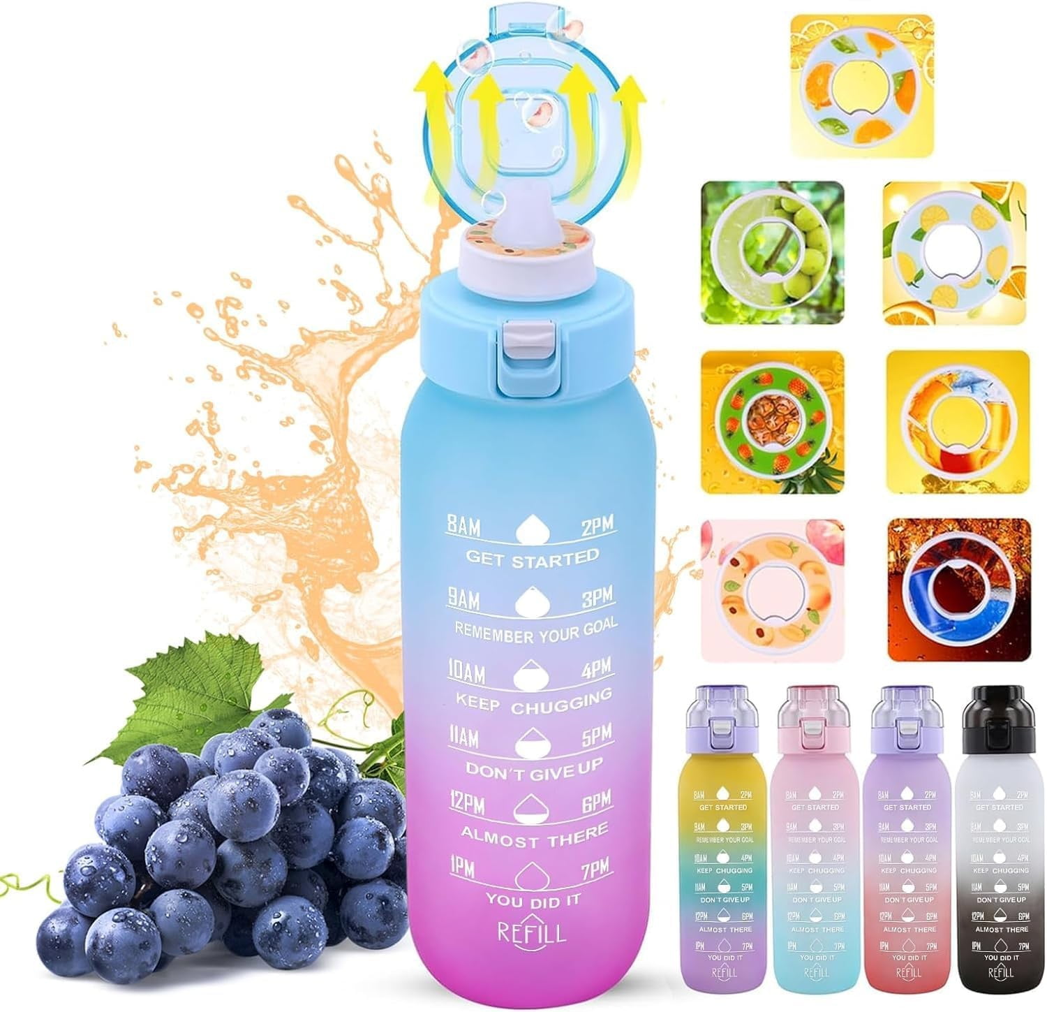 Hilehuti Glass&Bottle,1 Litre Air Water Bottle With 7 Flavour Pods ...