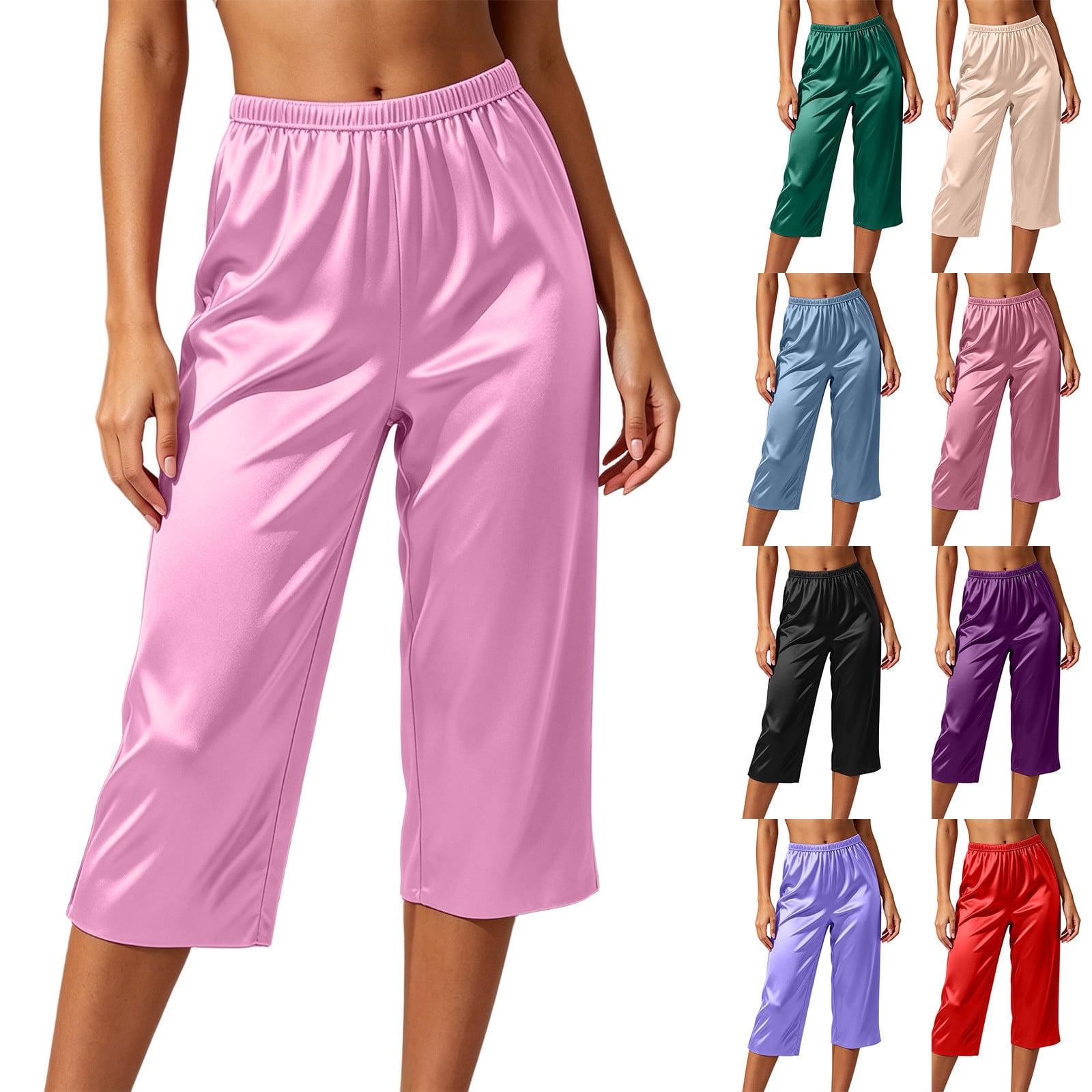 Hilenly Satin Capri Pajama Pants Women Silk Sleep Pants Loungewear ...