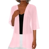 Hilenly Women 3/4 Sleeve Open Front Cardigan Sheer Kimono Swimsuit ...