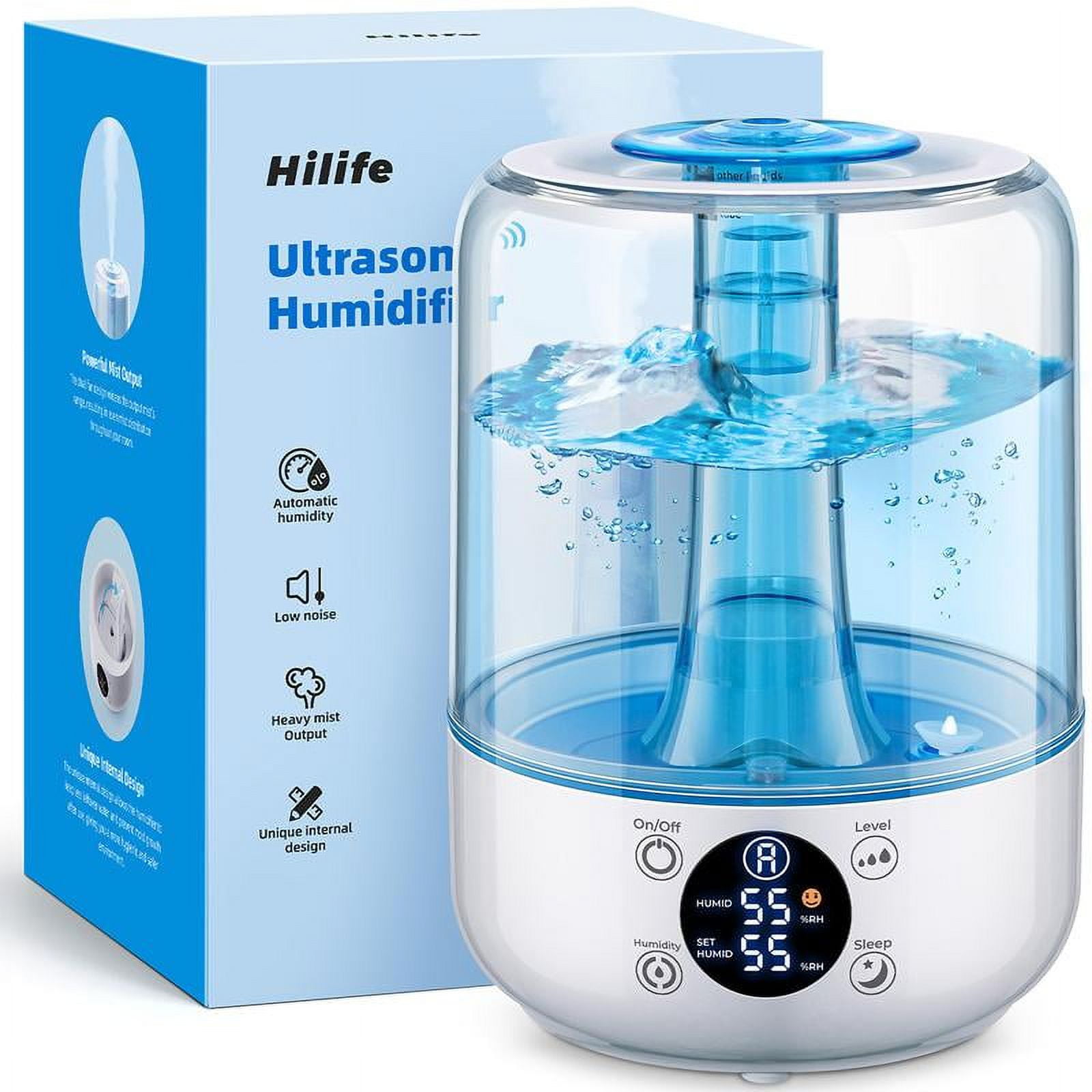 Hilife Humidifiers for Bedroom, 3L Ultrasonic Cool Mist Humidifiers for ...