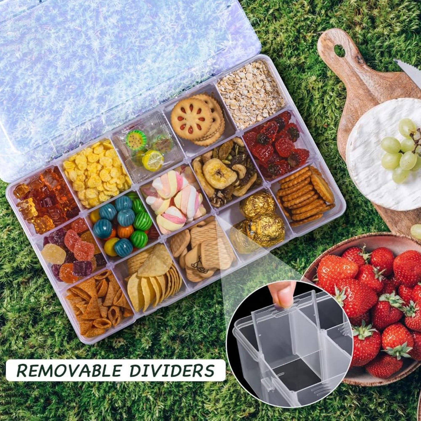 Hilingoto Clearance Adjustable Divider Snack Box Serving Tray With Lid ...