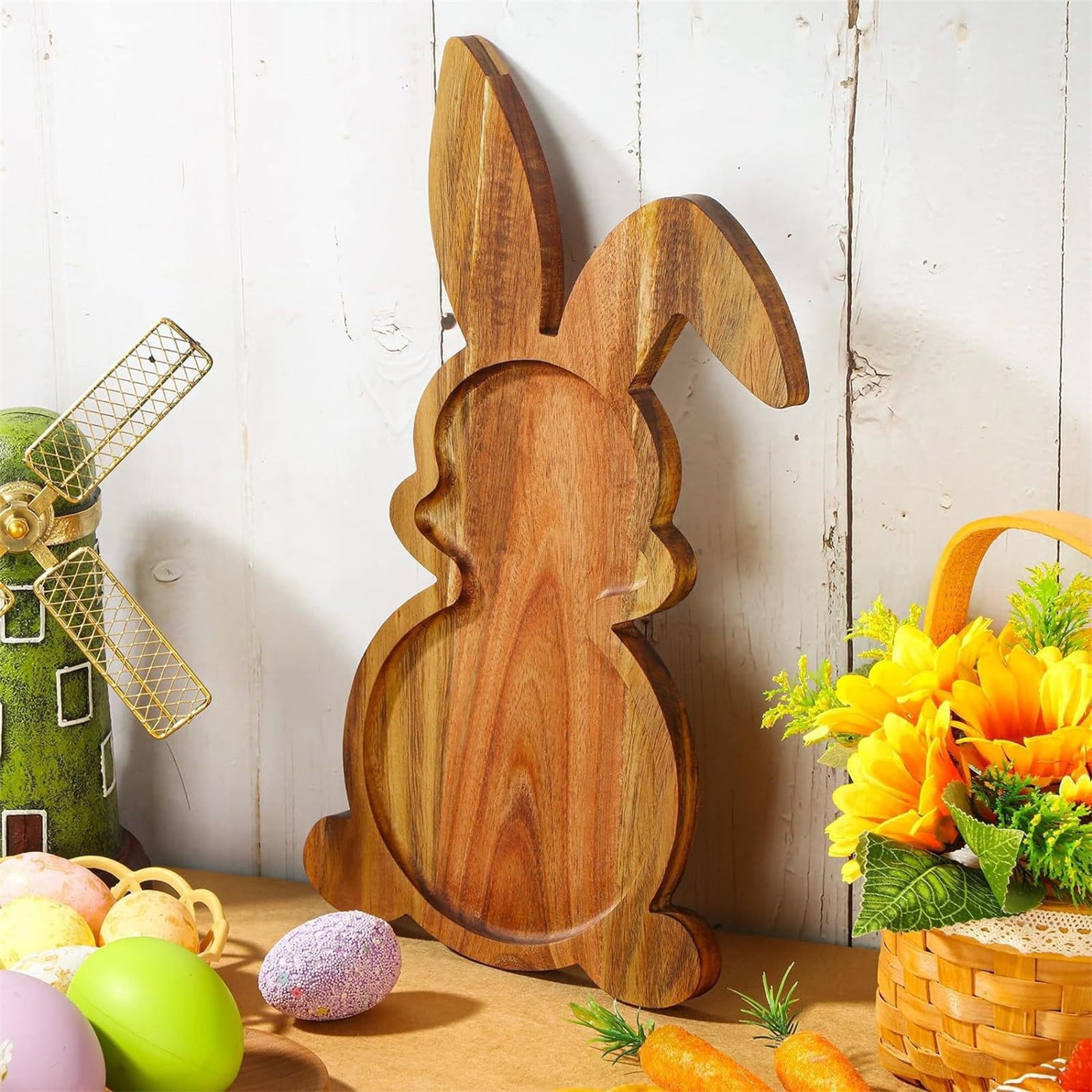 Hilingoto Clearance Rabbit Wooden Tray, Farmhouse Bunny Serving Wood ...
