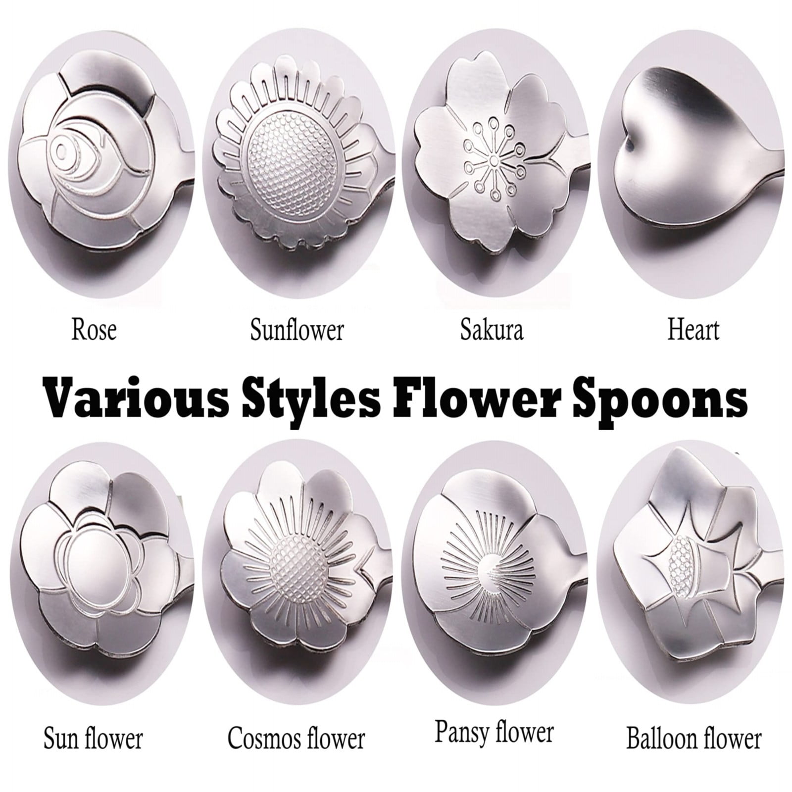 Hilingoto Clearance Spoon, Flower Spoon Set 8Pcs Stainless Teaspoon Rainbow Color for Coffee Tea ...