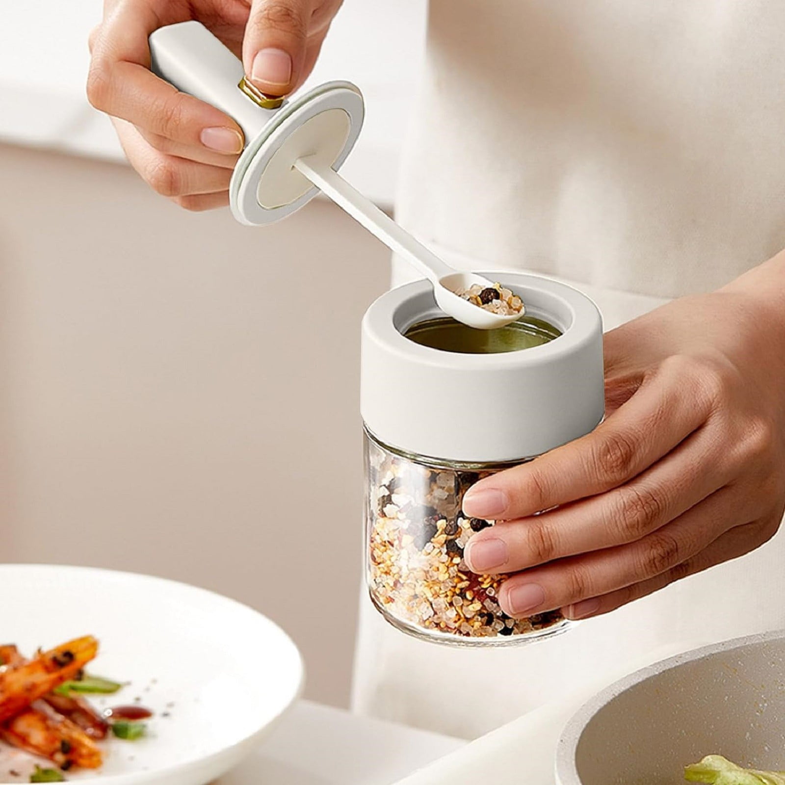 Hilingoto Seasoning Box Milk White, Seasoning Jar Jars with Label ...