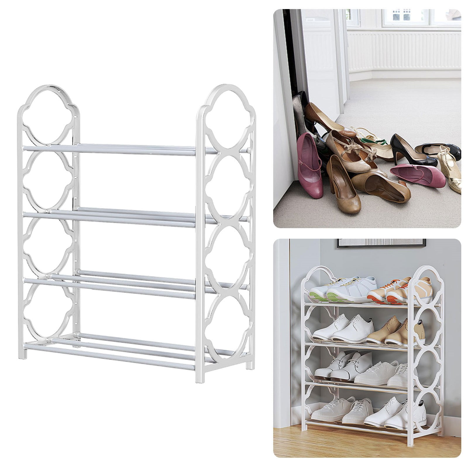 Hilingoto Wire Shelving, 4 Tier Stainless Steel Shoe Rack Easy to ...