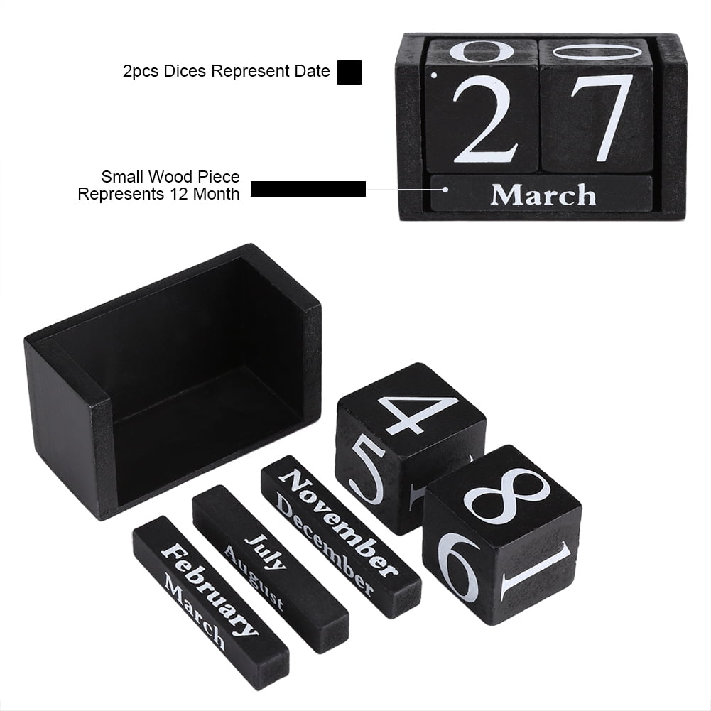 Hilitand Vintage Wooden Calendar Desktop Wood Block Month Date Display ...