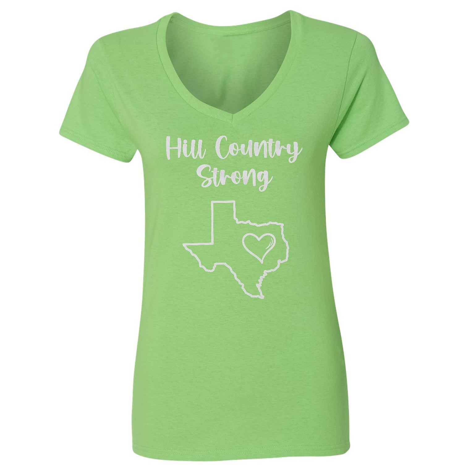 Hill Country Strong - Texas Flood Support Heart Map Ladies' V-Neck ...