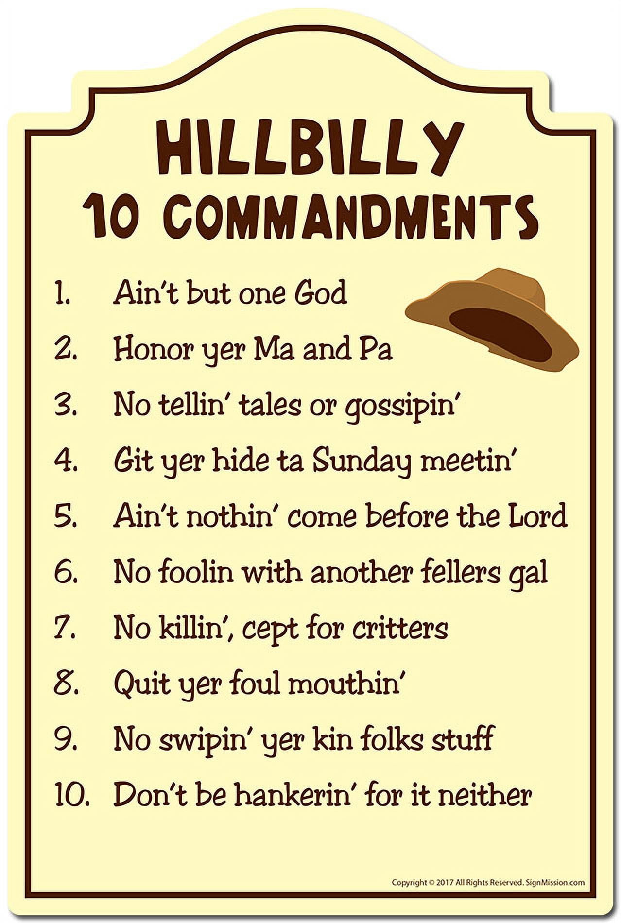 Hillbilly 10 Commandments Decal | Indoor/Outdoor | Funny Home Decor for ...