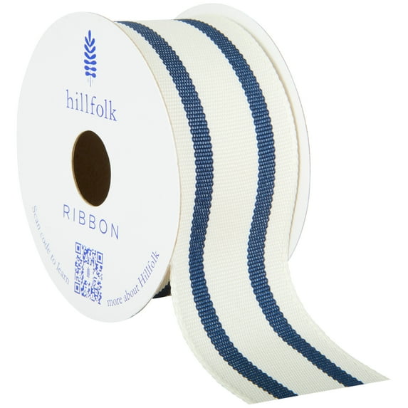 Hillfolk 1.5 inch stripes blue/cream 9ft ribbon, for crafts and gifting ...