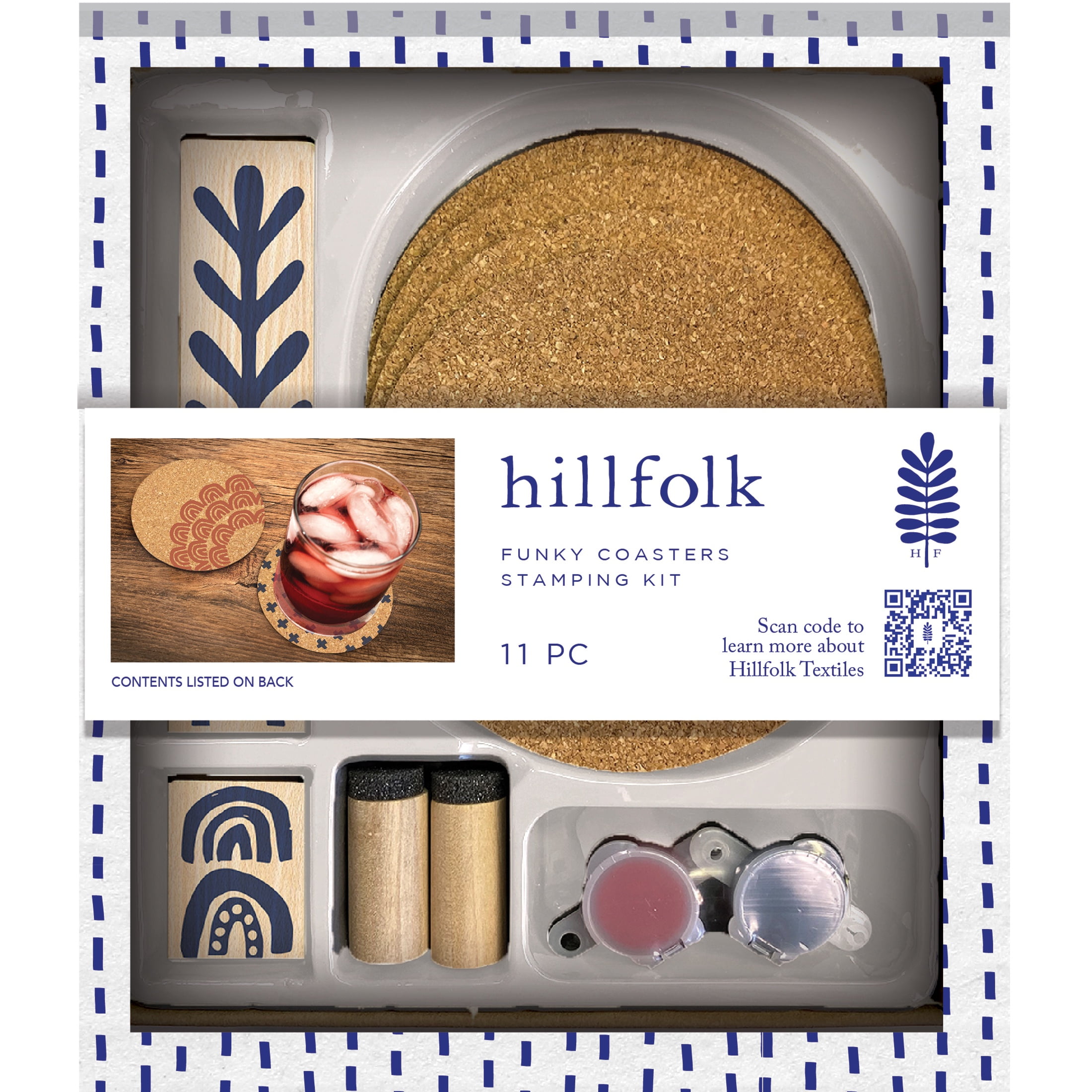 Hillfolk Stamped Coaster Kit- Includes Wood Stamps, 4 Cork Coasters ...