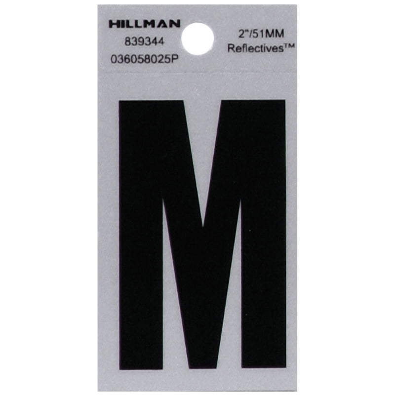 Hillman 2 in. Reflective Black Vinyl Self-Adhesive Letter M 1 pc ...