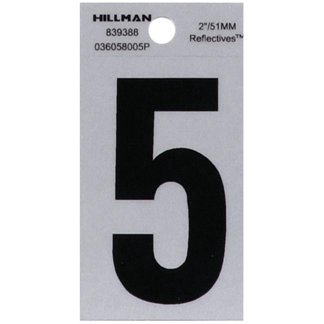 Hillman 2 in. Reflective Black Vinyl Self-Adhesive Number 5 1 pc ...