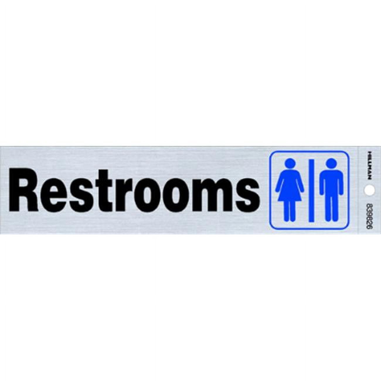 Hillman 2 x 8 in. Restrooms Self Adhesive Sign - Black & Blue - Pack of ...