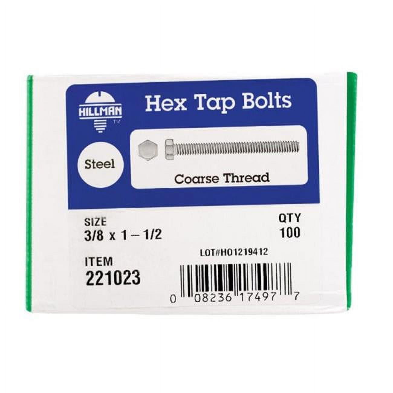 Hillman 221023 3/8 x 1.5 in. Hex Tap Bolt - Zinc Finish - Box of 100 ...