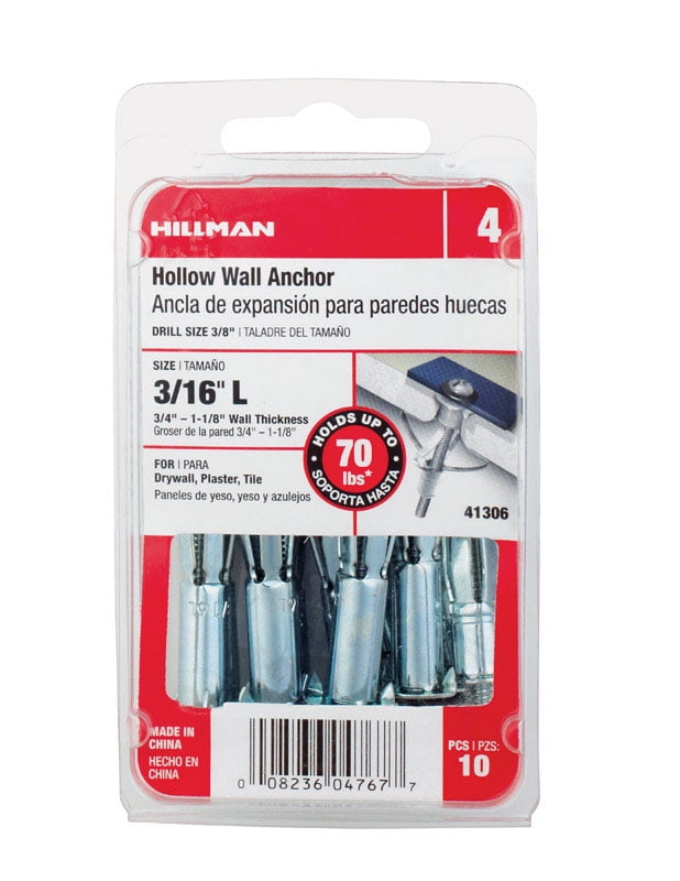 Hillman 3/16 in. D X 3/16 Long in. L Metal Pan Head Hollow Wall Anchors ...