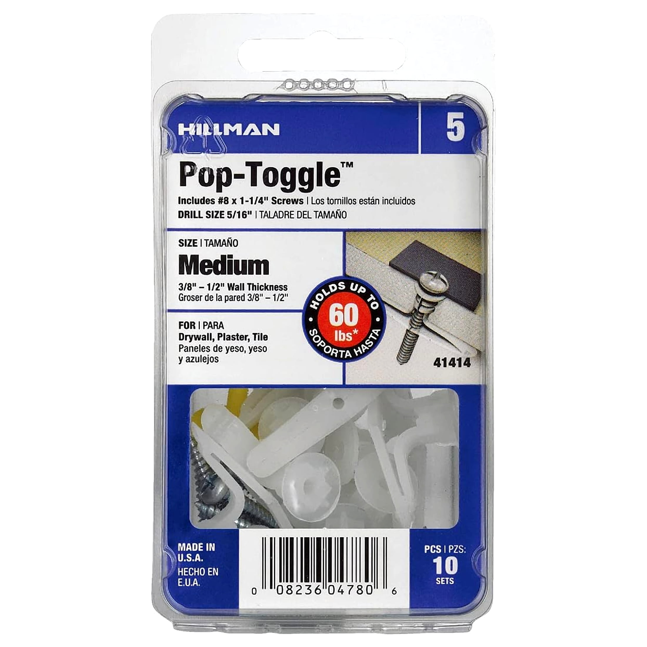 Hillman 3/8 in. Dia. x 1-1/4 in. L Zinc Pan Head Pop-Toggle Anchors ...