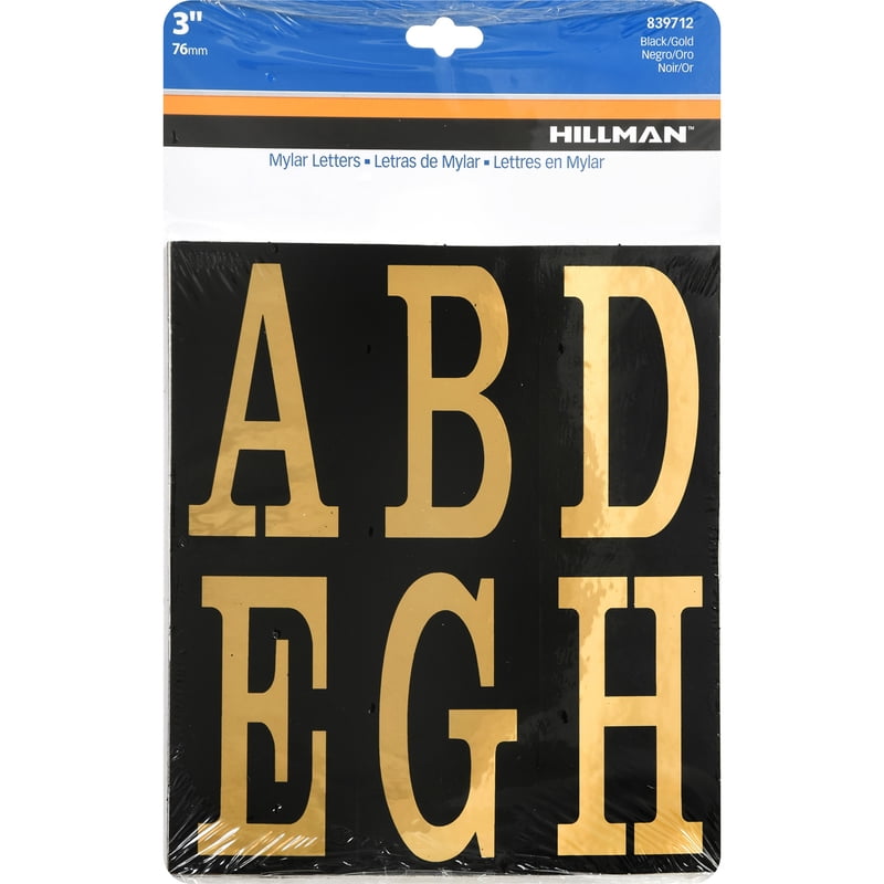 Hillman 3 in. Reflective Gold Vinyl Self-Adhesive Letter Set A-Z 51 pc ...