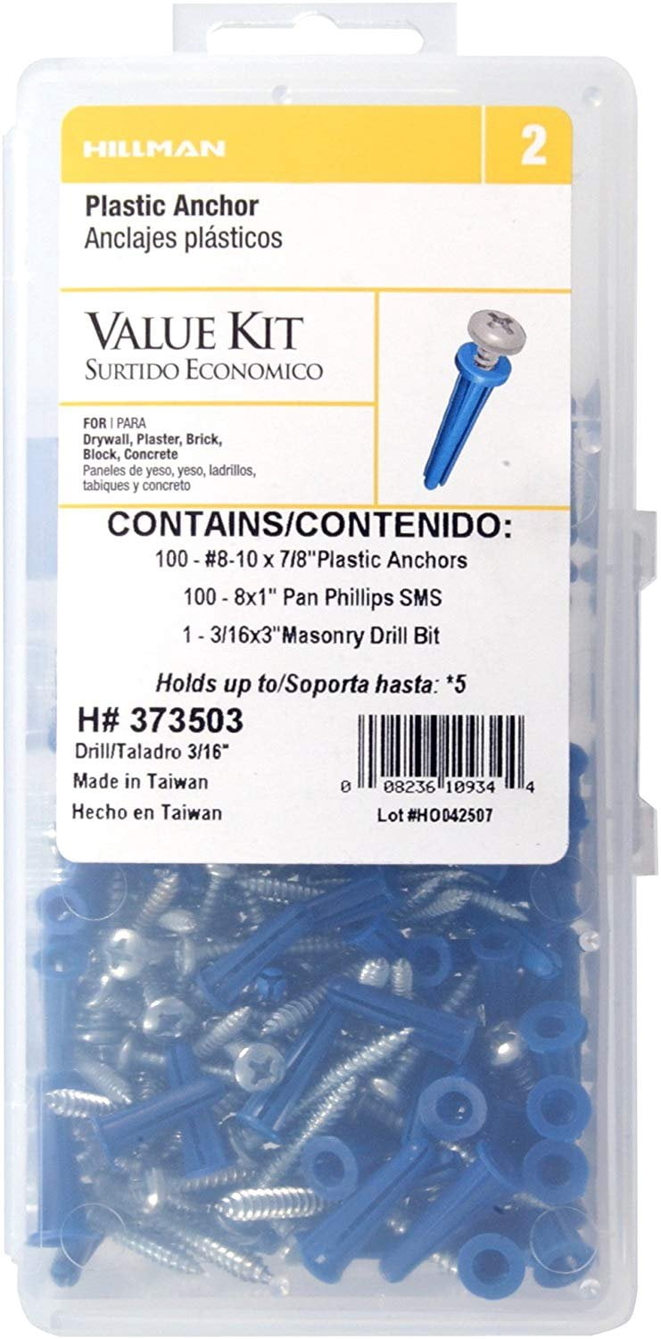 Hillman 373503 Plastic Anchor Kit, 8-10x7/8 - Walmart.com