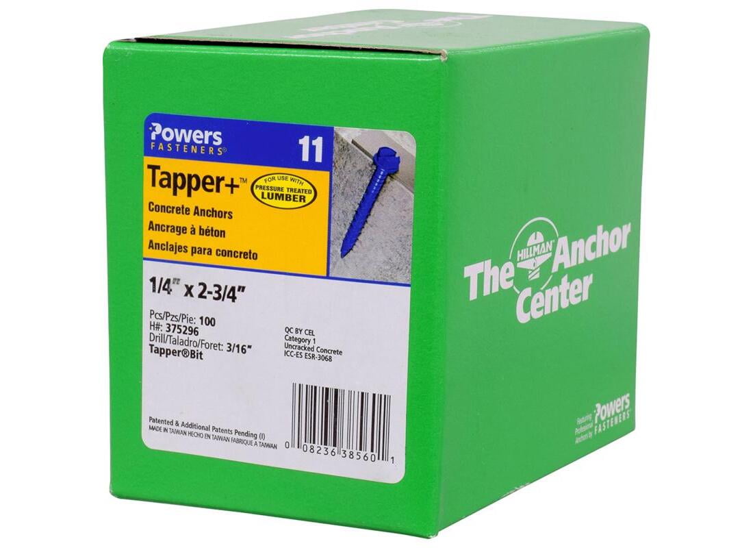 Hillman 375296 Concrete Screw Anchor Tapper 1/4" D X 2.75" L Steel Hex ...