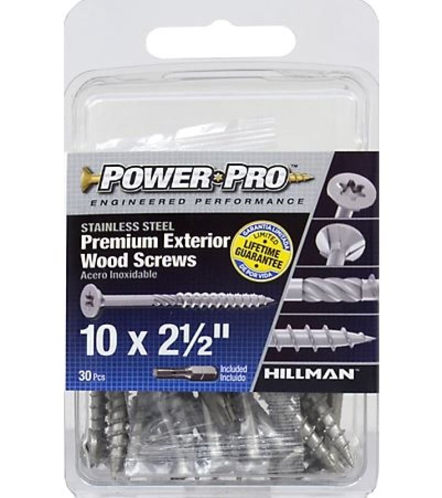 Hillman 42498 Power Pro Premium Stainless Steel Wood Screw #10 x 2-1/2 ...