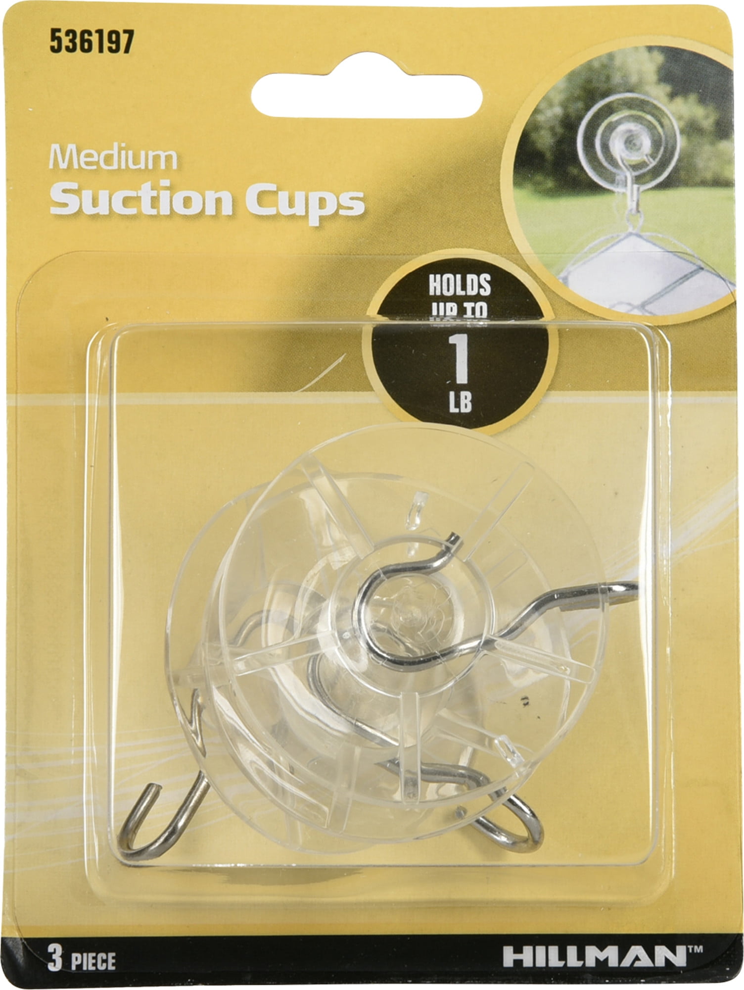 Hillman 536197 Medium Plastic Suction Cup Hooks, Clear (1lb) - 3 Pieces ...