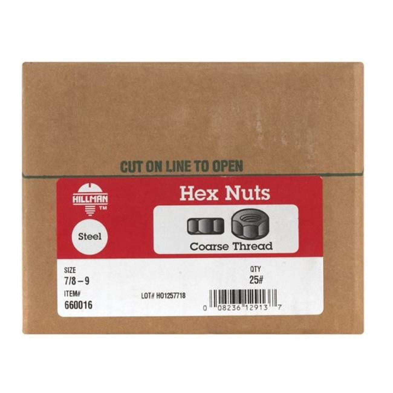 Hillman 7/8-9 in. Zinc-Plated Steel USS Hex Nut 132 pk - Walmart.com