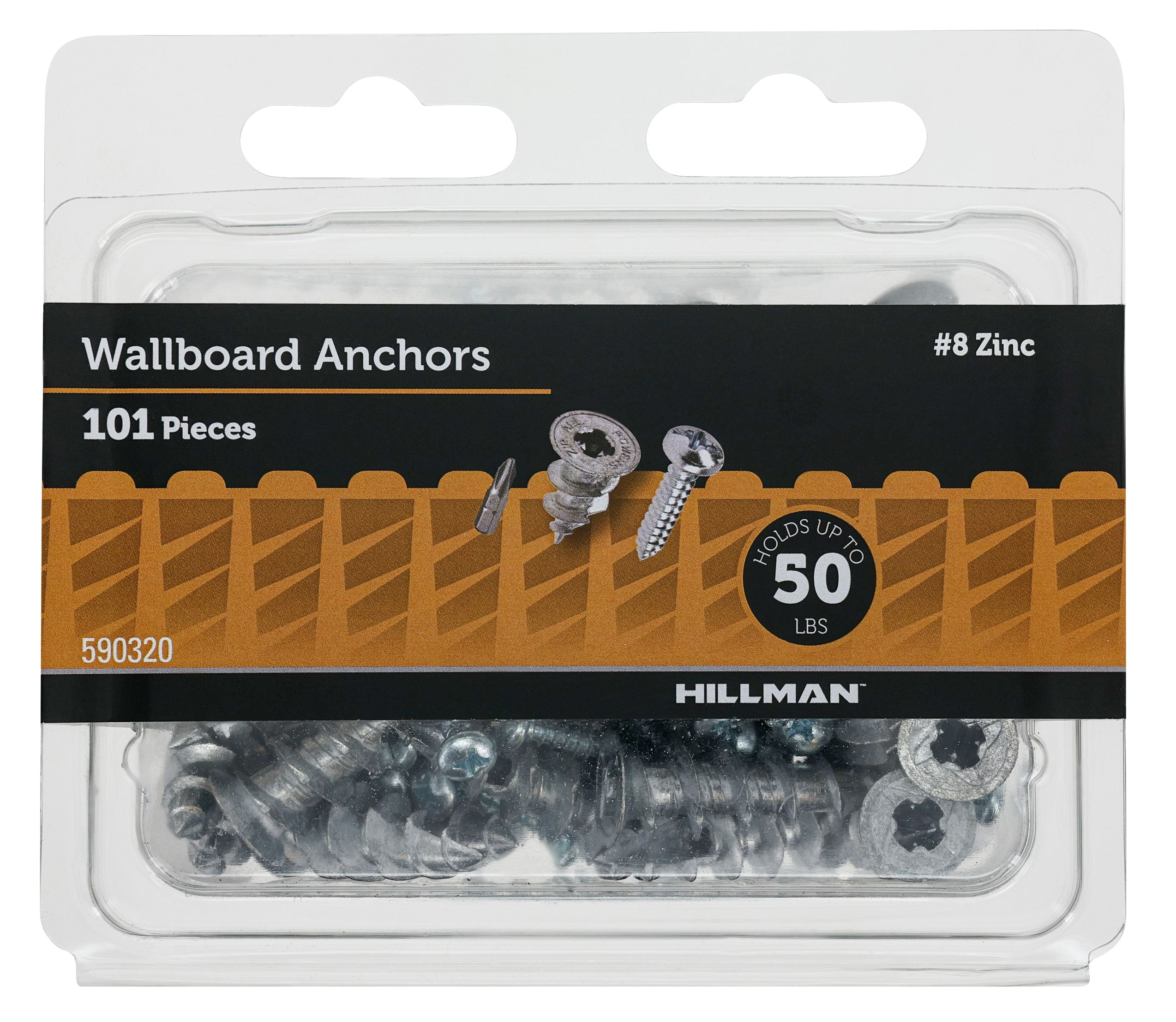 Hillman Drywall Wallboard Anchor Screws, #8, Zinc, 50 lb., Silver, 101 ...