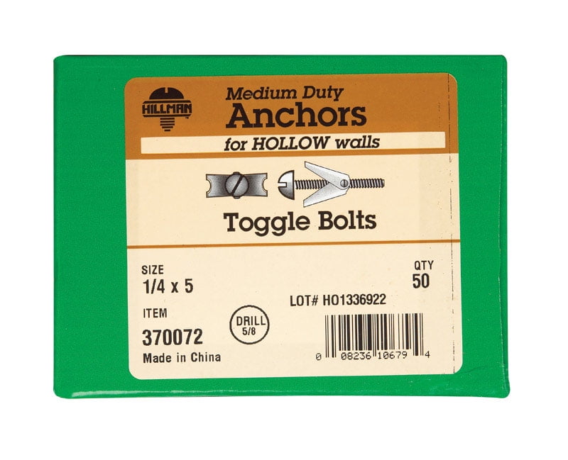 Hillman Fas-N- Tite 1/4 in. D X 5 in. L Round Steel Toggle Bolt 50 pk ...