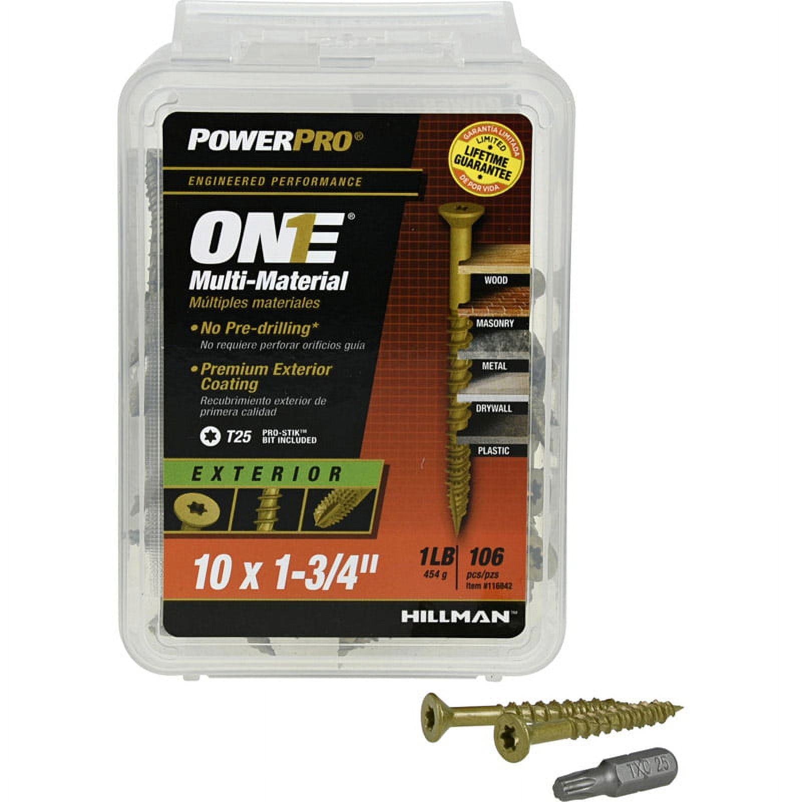 Hillman Fasteners 116842 Power Pro ONE Multi-Material Screws, #10 x 1-3 ...