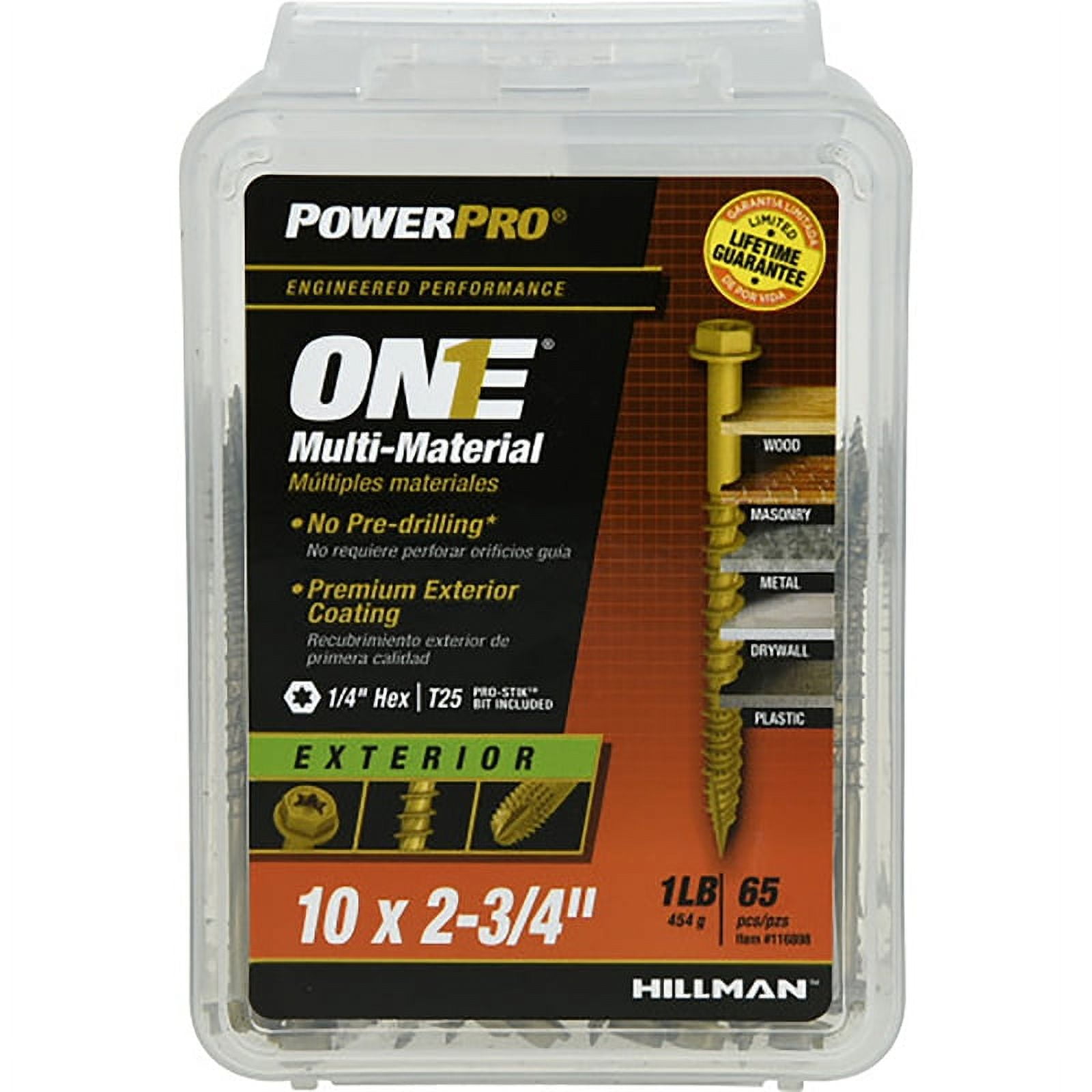 Hillman Fasteners 116898 Power Pro ONE Multi-Material Screws, #10 x 2-3 ...