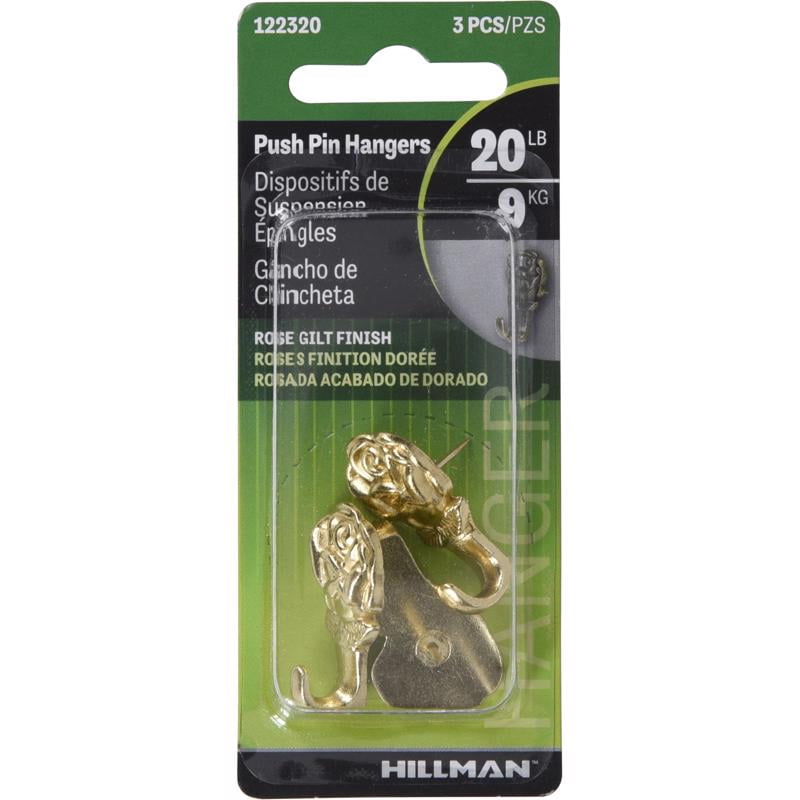 Hillman 53174 10 lbs AnchorWire Gilt Gold Push Pin Picture Hook, Pack ...