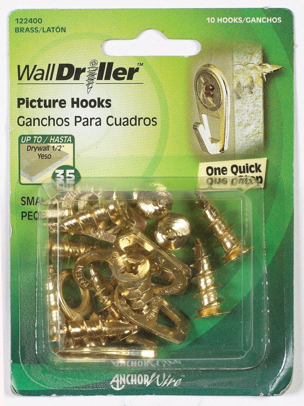 Hillman Fasteners 122400 Brass Wall Driller Picture Hooks- 10 Count ...