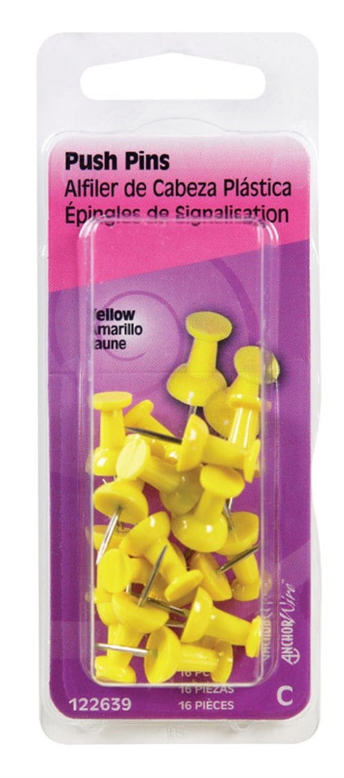 Hillman Fasteners 122639 Yellow Push Pins, Pack - 16 - Walmart.com