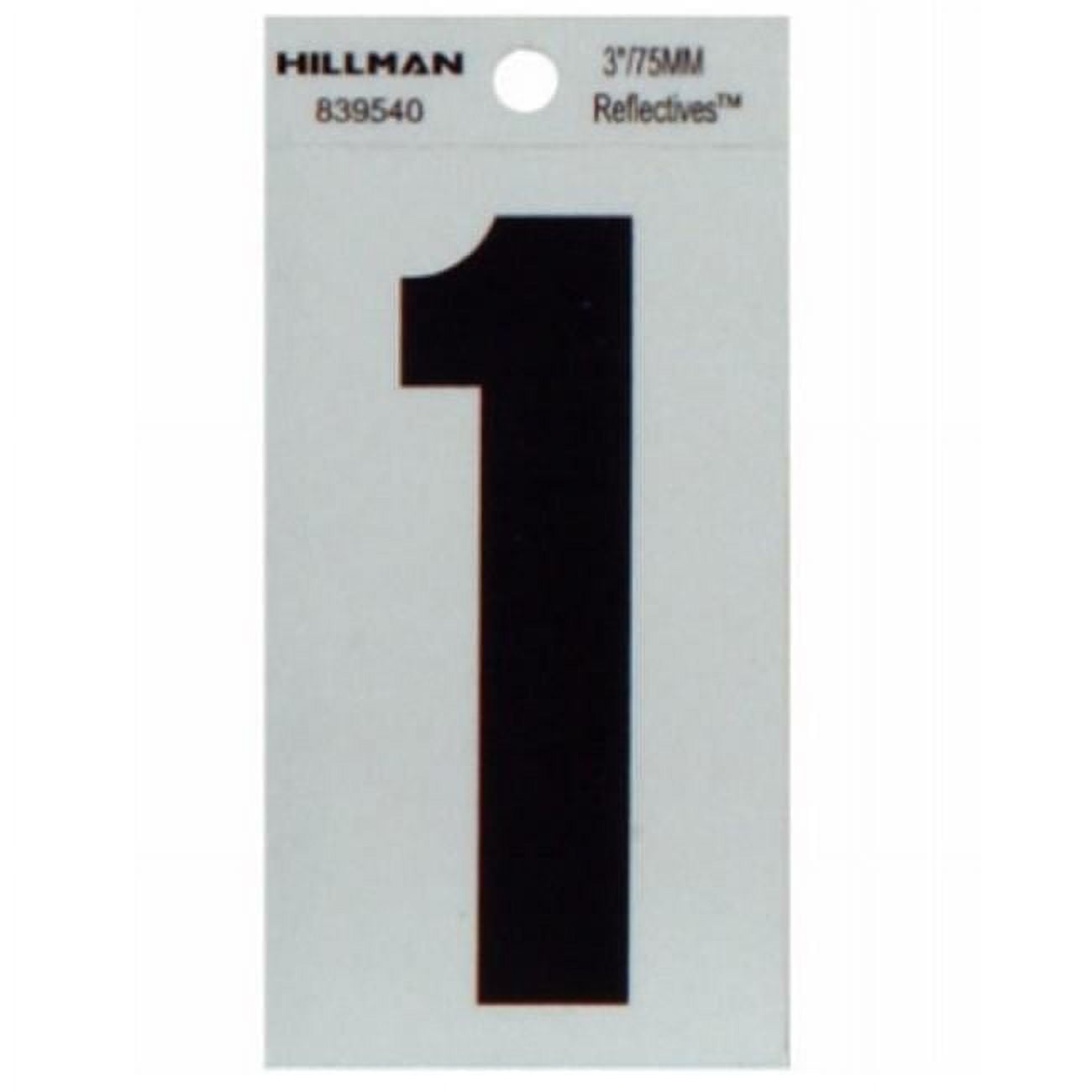 Hillman Fasteners 3 in. Reflective Adhesive Vinyl Black Letter Number 1 ...