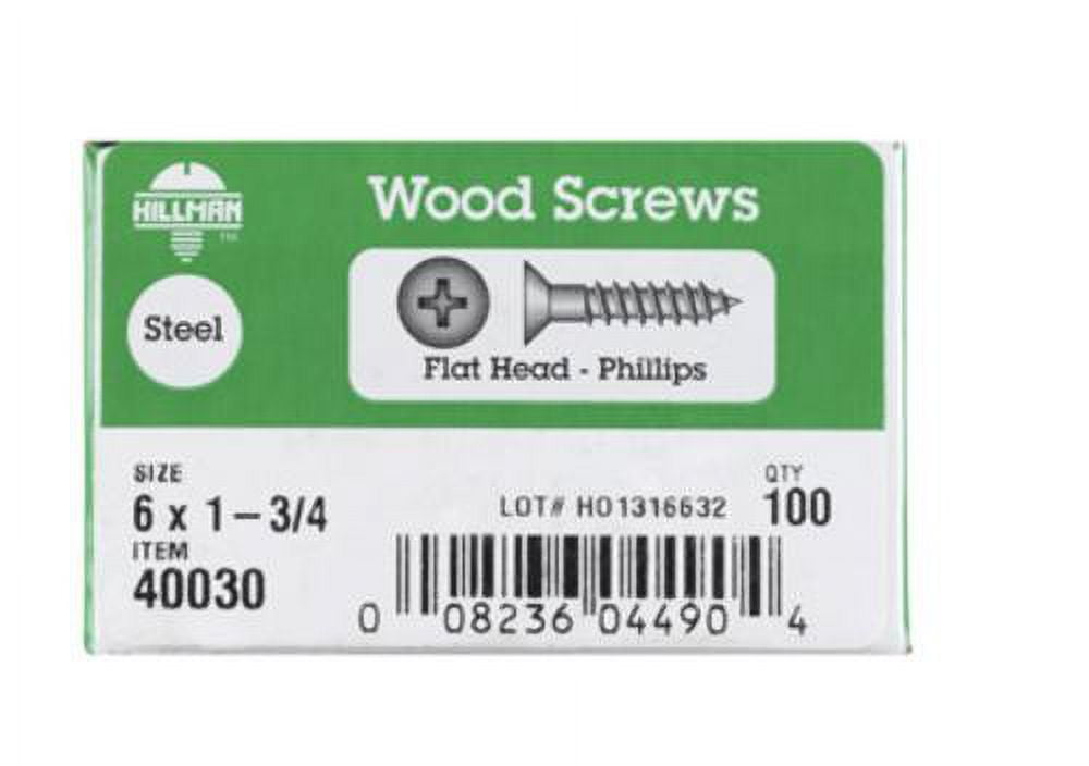 Hillman Fasteners 40030 Scrw Wd Ph Fl6x1.75"B100 - Walmart.com