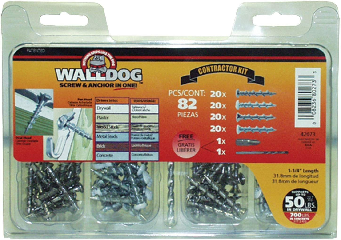 Hillman Group 42073 WALLDOG Screw & Anchor in One Contractor Kit, Pack ...