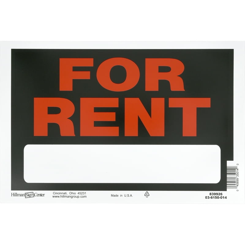 Hillman Group 839926 8 x 12 in. Red & Black Plastic for Rent Sign ...