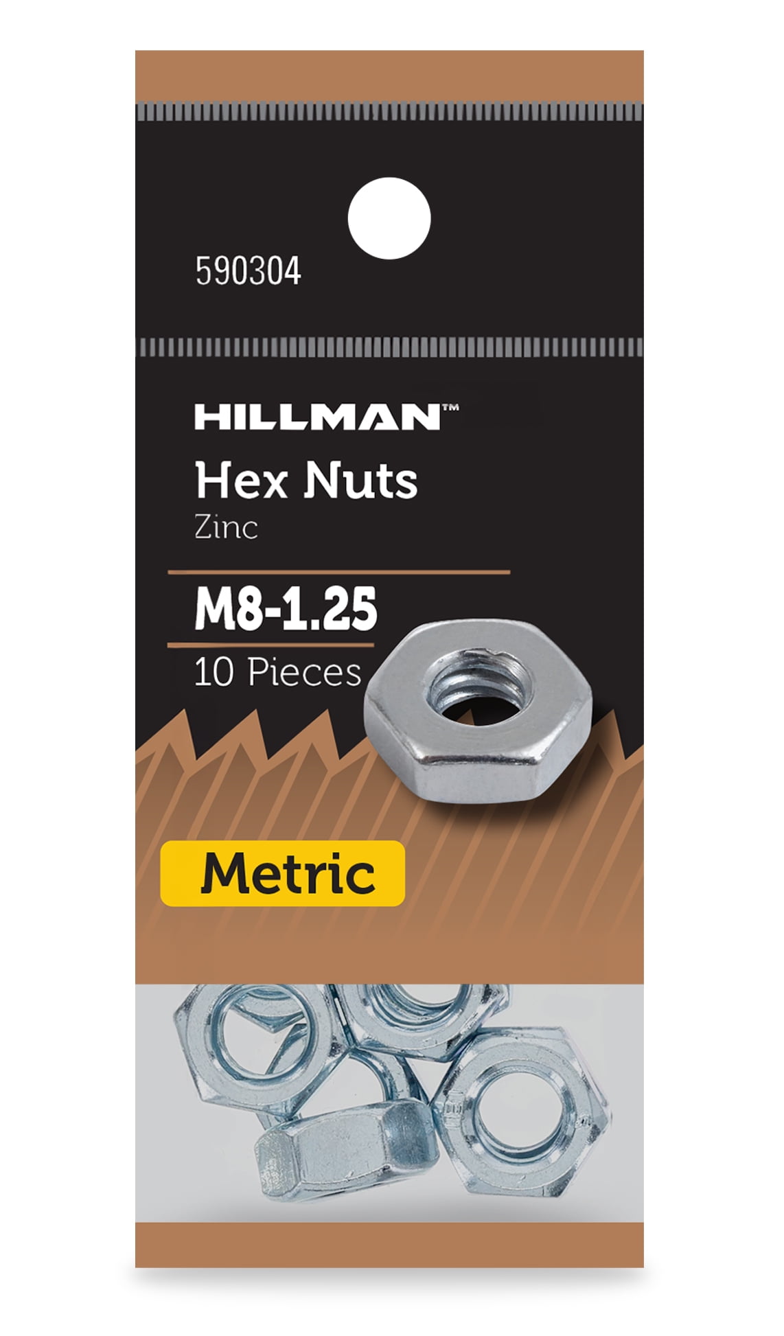 Hillman Hex Nuts M8X1.25, Metric, Zinc Finish, Steel, 10 Pieces ...
