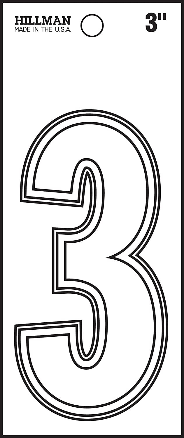 Hillman Number 3 Thin Style Die-Cut Peel Off Sign, White Matte Finish ...