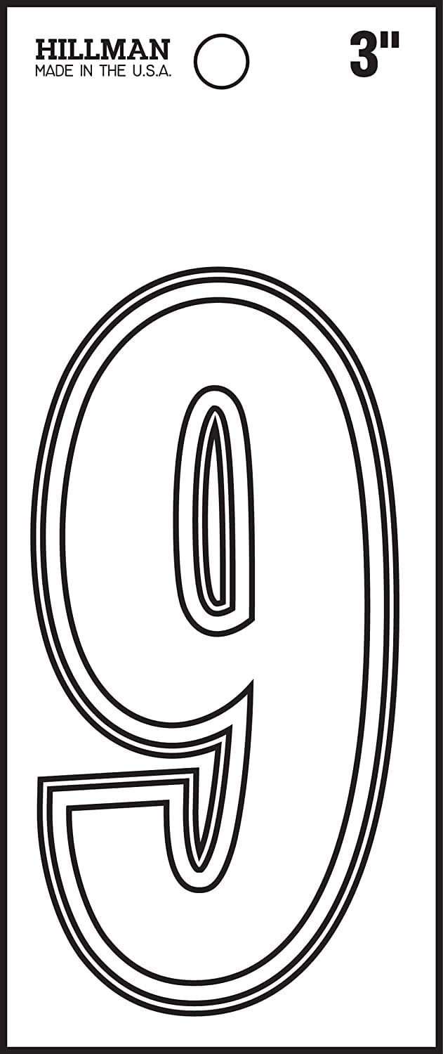 Hillman Number 9 Thin Style Die-Cut Peel Off Sign, White Matte Finish ...