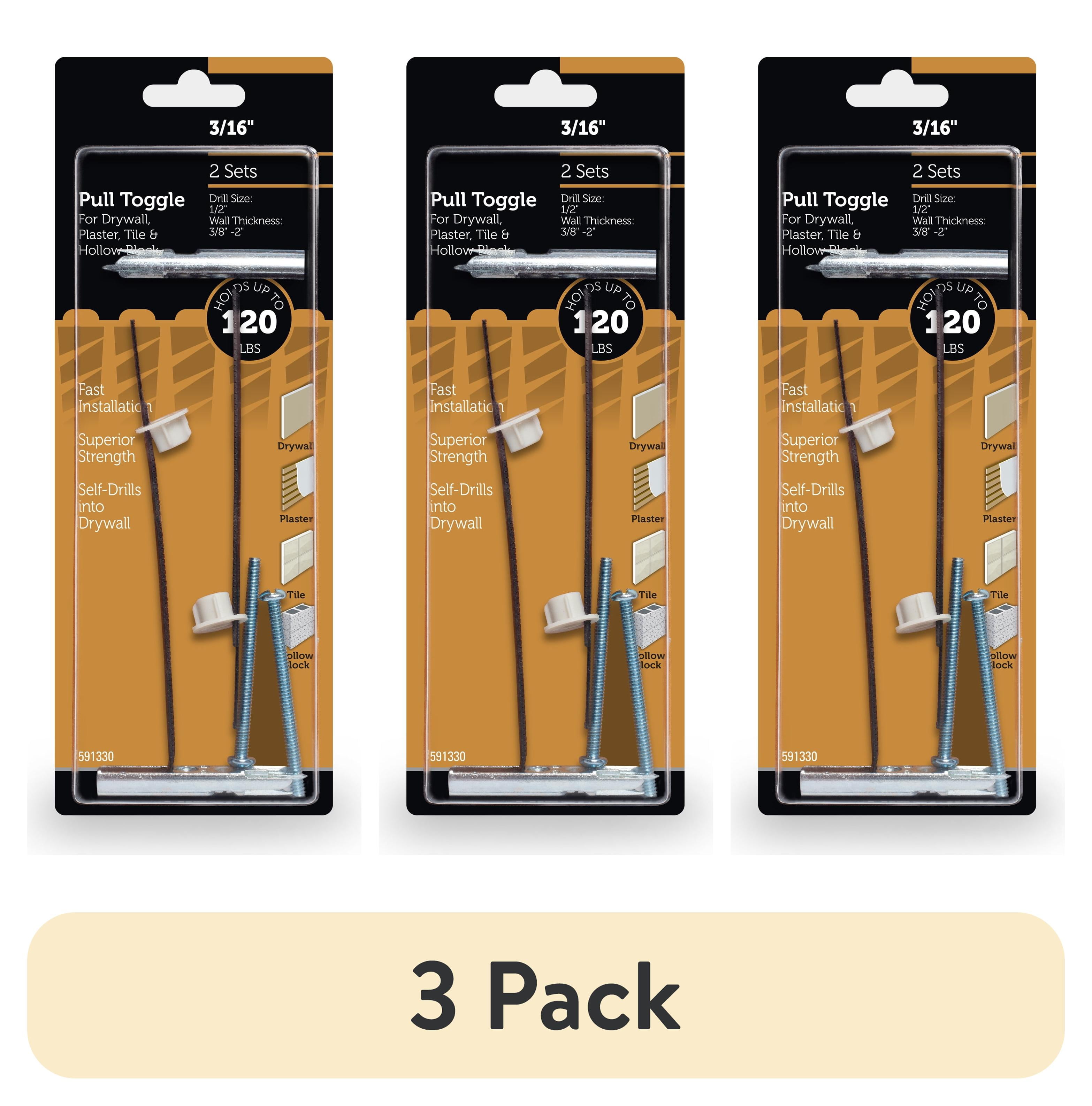 (3 pack) Hillman Pull Toggles W/Out Screws (3/16") Steel, 120 lbs - 2 ...