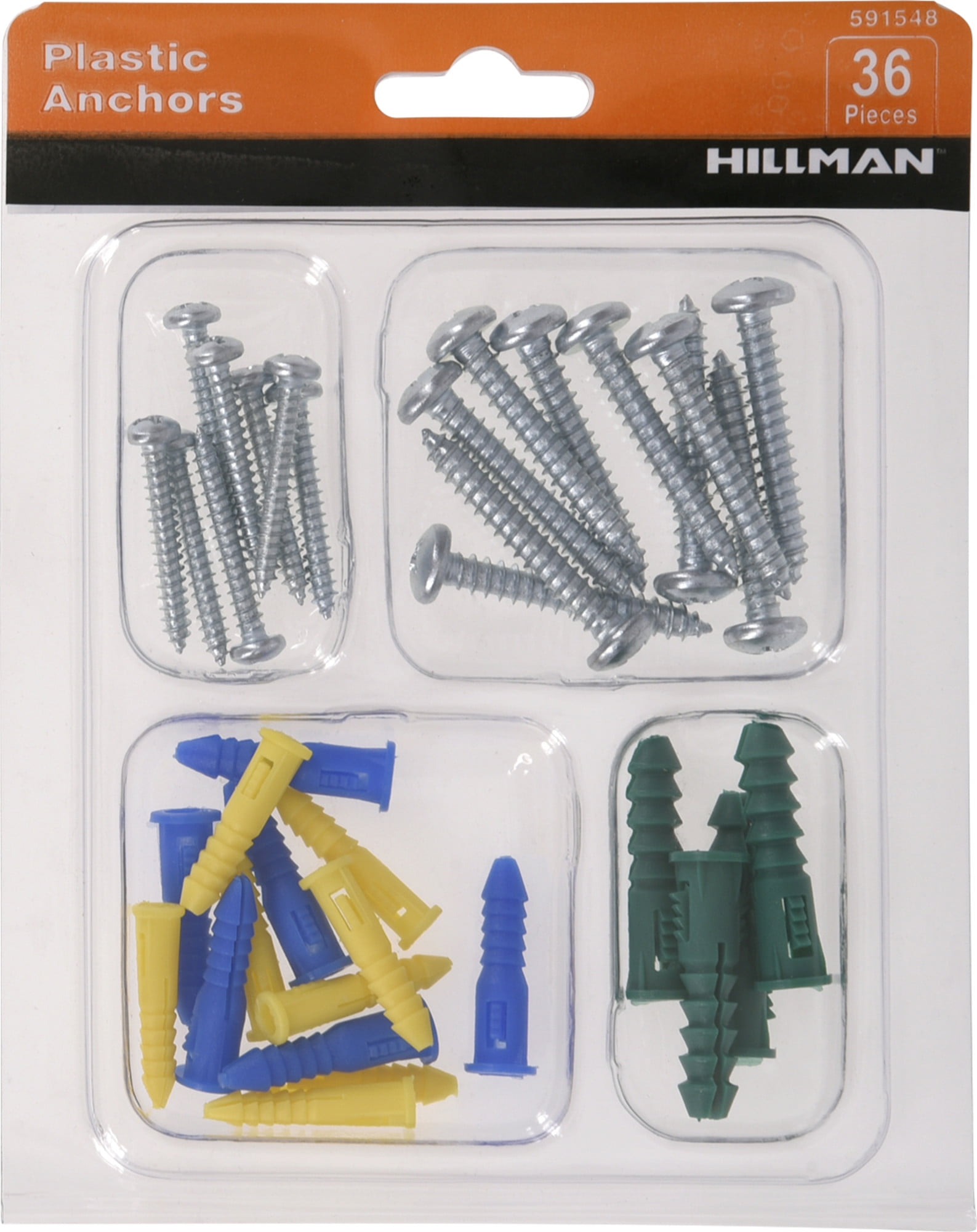 Hillman Ribbed Plastic Anchors with Screws Kit (36 Pieces) - Walmart.com