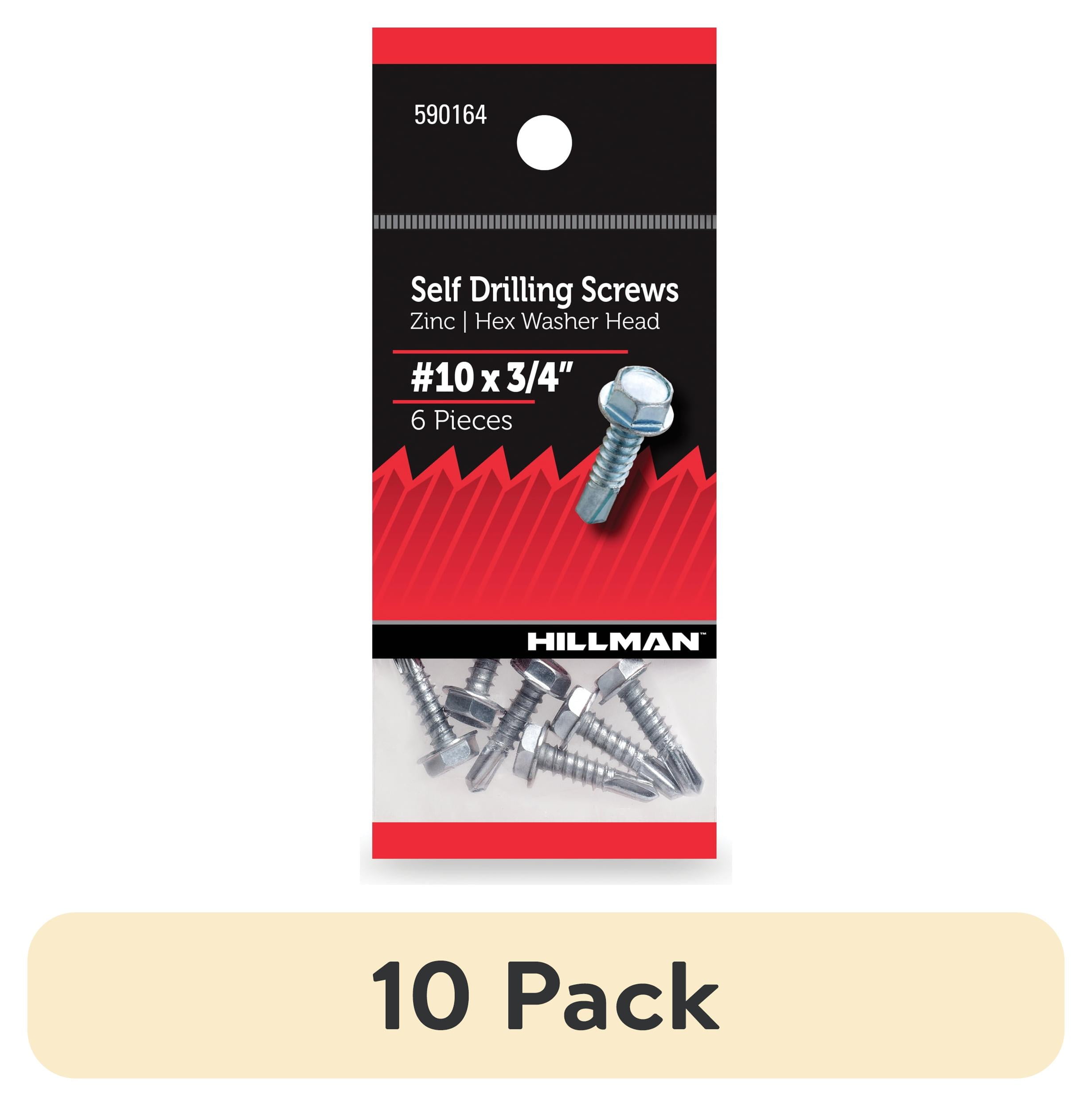 (10 pack) Hillman Self Drilling Screws, Hex Washer Head, #10 x 3/4 ...