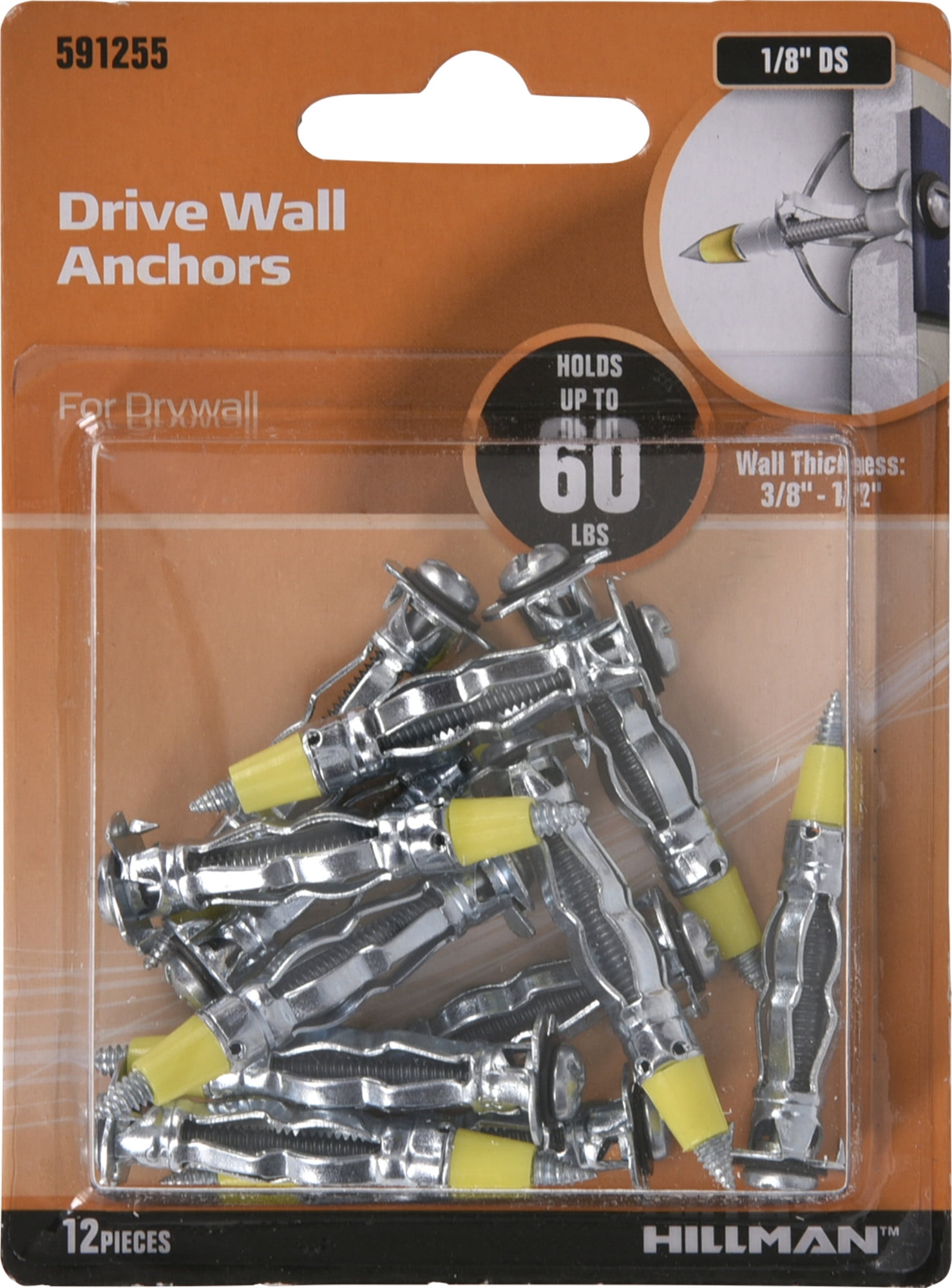 Hillman Steel Drive Wall Anchors (1/8" DS) - New, 12 Pieces - Walmart.com