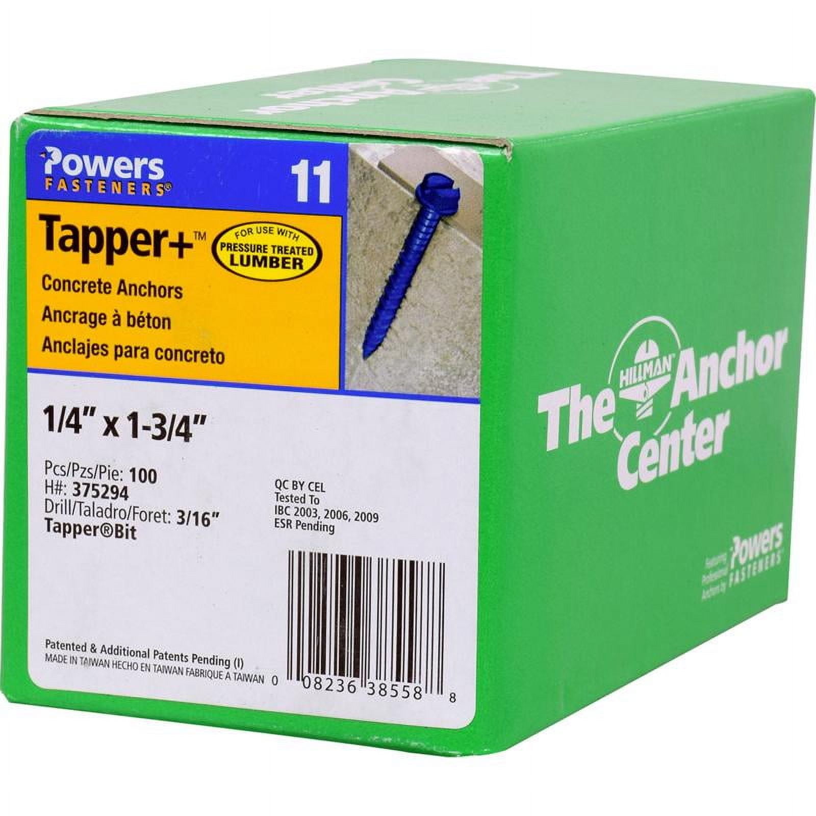 Hillman Tapper 1/4 in. D Steel Hex Head Concrete Screw Anchor 100 pk ...