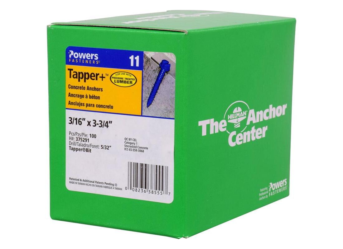 Hillman Tapper 3/16 in. D Steel Hex Head Concrete Screw Anchor 100 pk ...