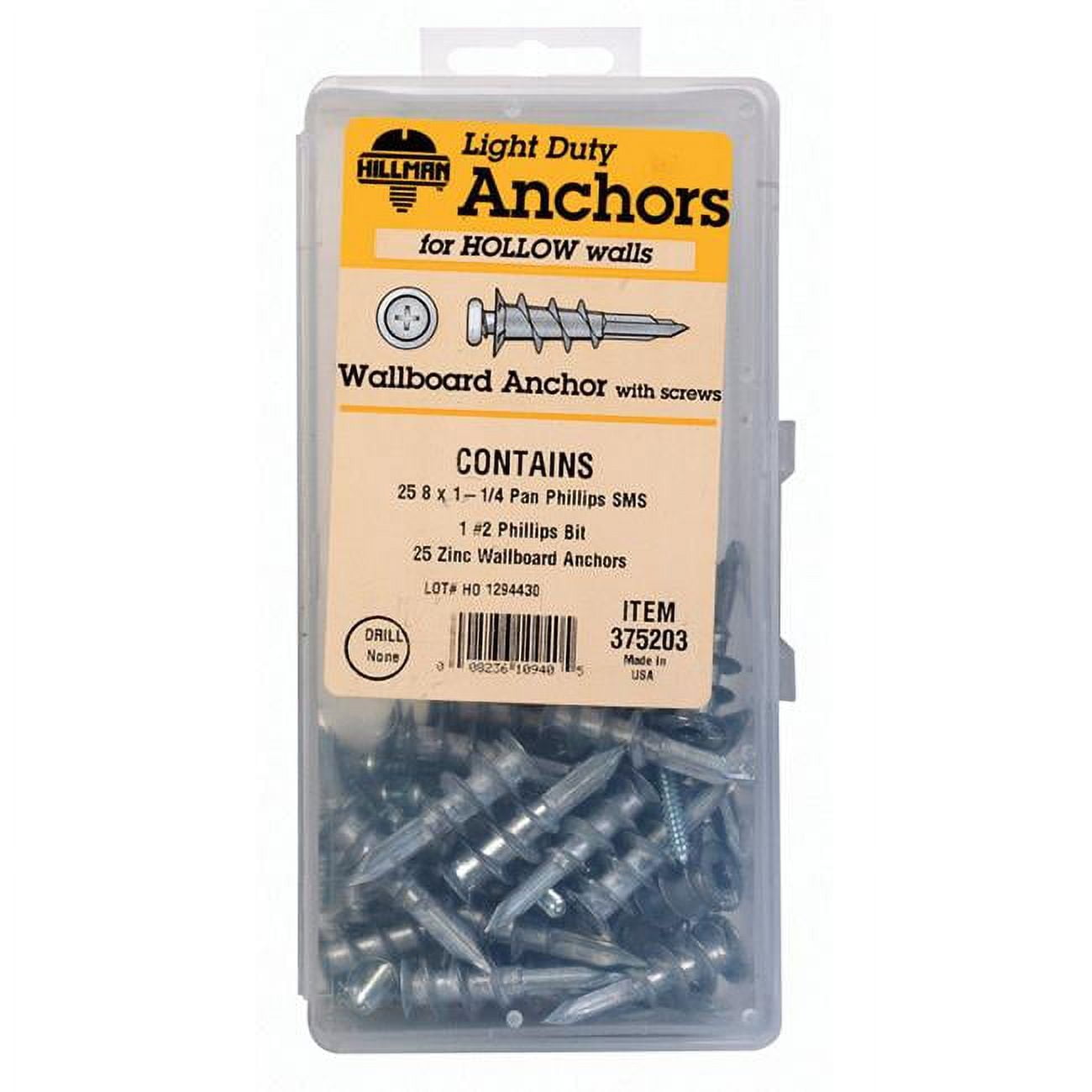 Hillman The Anchor Center Wallboard Zinc Anchor Kit 375203 - Walmart.com