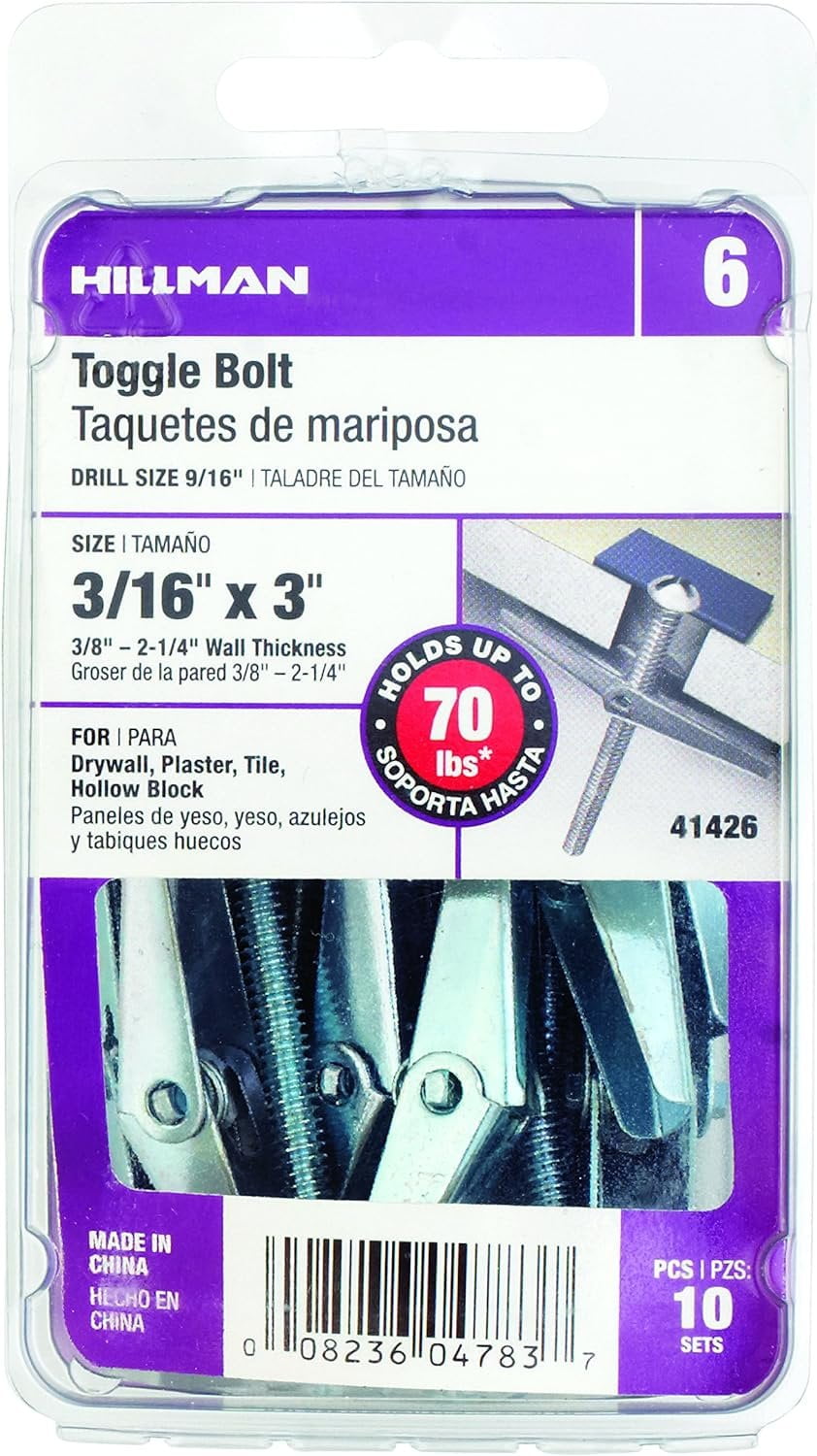Hillman Toggle Bolt 3/16 " X 3 " 70 Lb. 10 / Card - Walmart.com