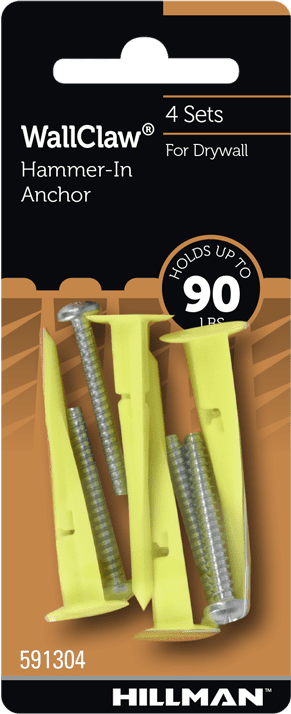 Hillman Wall Claw, Hollow Wall, Hammer-in Drywall Anchors with Screws ...