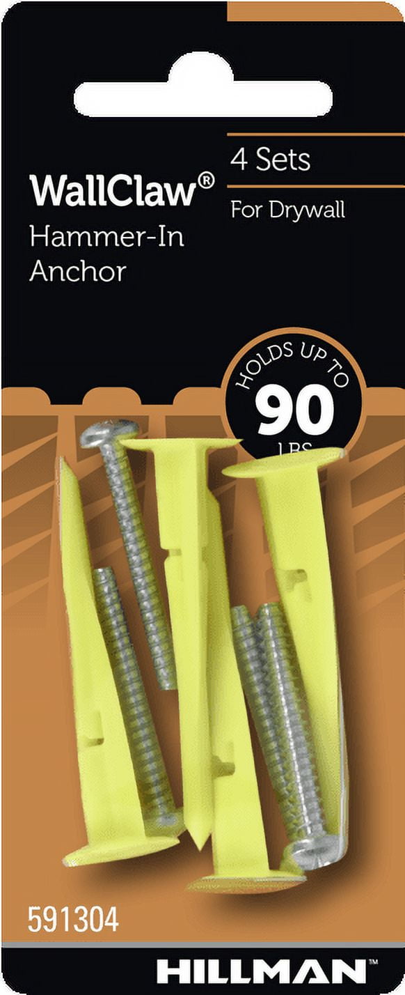 Hillman Wall Claw, Hollow Wall, Hammer-in Drywall Anchors with Screws ...
